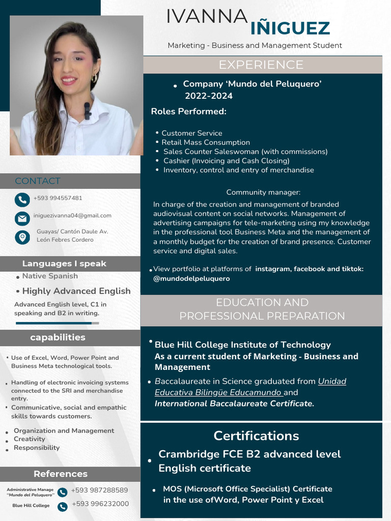 CV Ivanna Iñiguez Sagñay 2024 English CV PDF | PDF | Business | Marketing