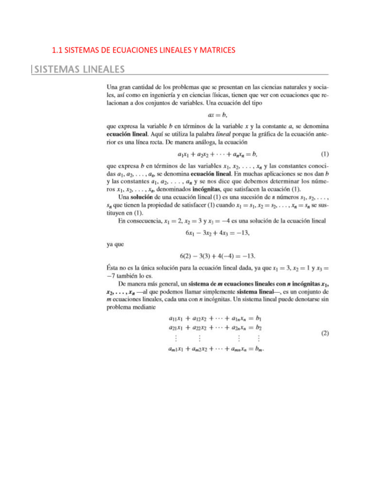 Clase 1 Sistema de Ecuaciones Lineales y Matrices | PDF