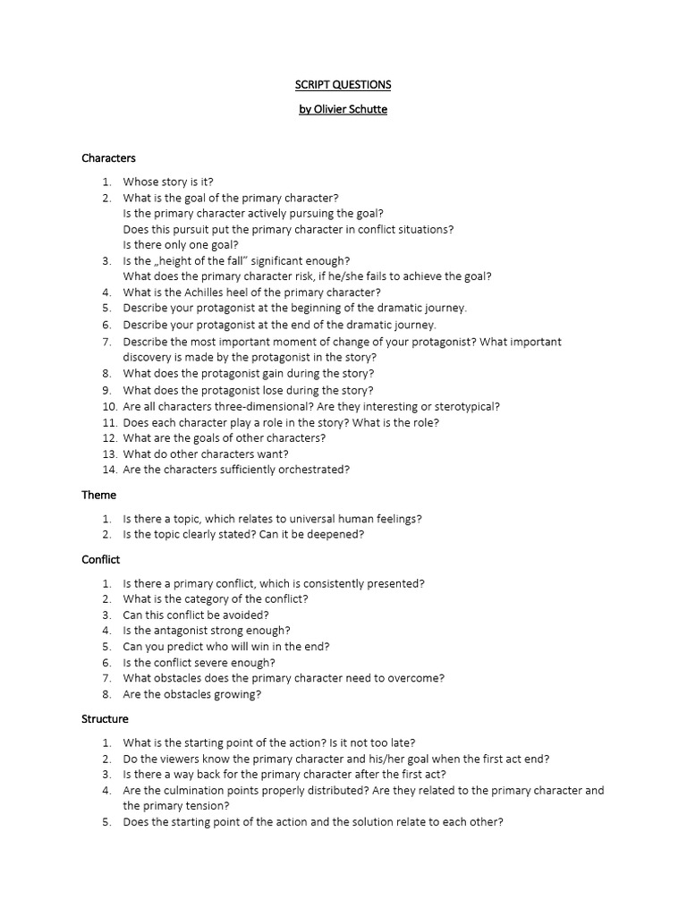 SCRIPT QUESTIONS Olivier Schutte | PDF | Goal