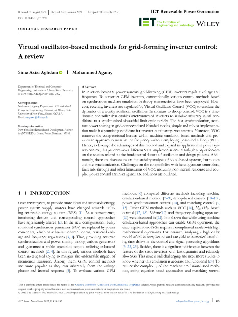 Virtual Oscillatorâ - 'Based Methods For Grid-Forming Inverter Control | PDF | Electronic ...