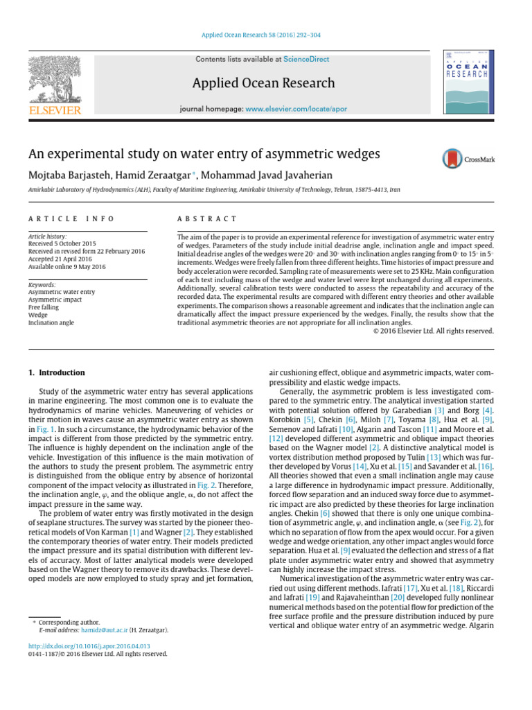 Asymmetric Wedge Water Entry Study | PDF | Experiment | Pressure