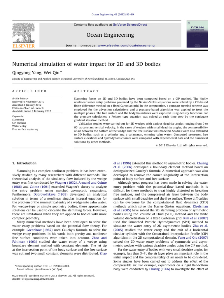 Numerical Simulation of Water Impact For 2D and 3D Bodies | PDF | Computational Fluid Dynamics ...