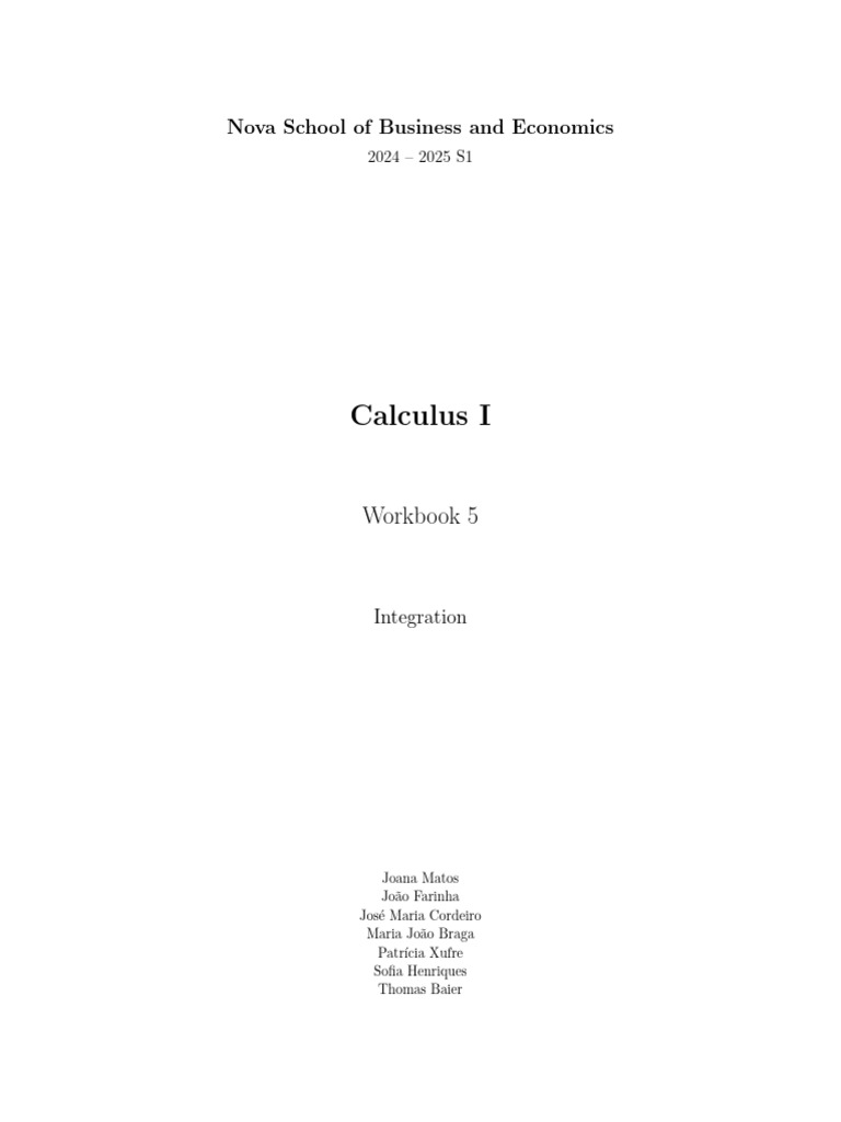 Calculus I 2024-2025 S1 Workbook 5 | PDF | Integral | Mathematical Concepts
