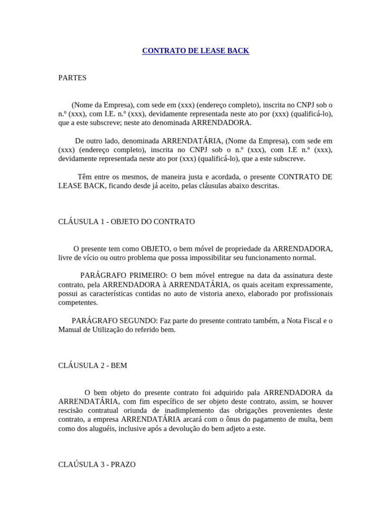 Contrato de Lease Back: Cláusulas e Condições | PDF