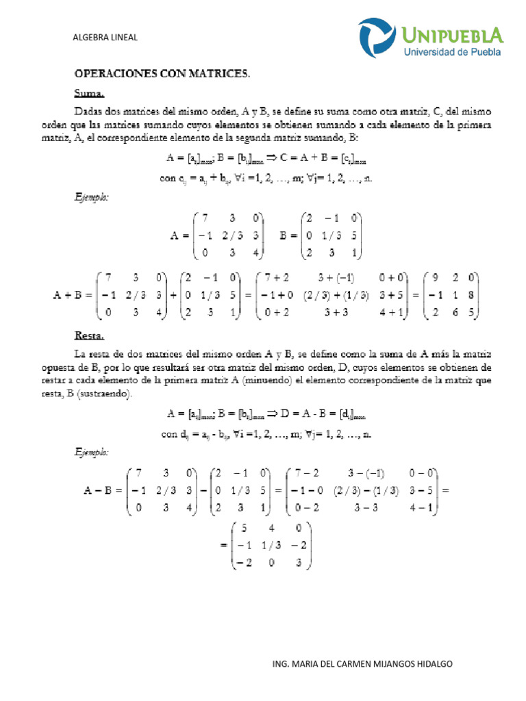 Clase 3 y 4 Operaciones Con Matrices | PDF