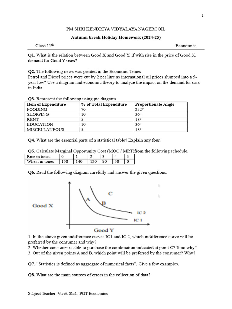 Class 11 Autumn Break Holiday Homework 2024-25 | PDF | Sampling ...