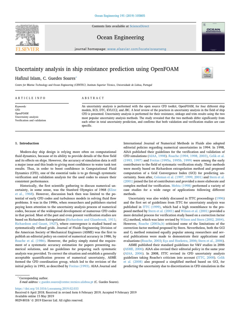 Uncertainty Analysis in Ship Resistance Prediction Using OpenFOAM | PDF | Computational Fluid ...