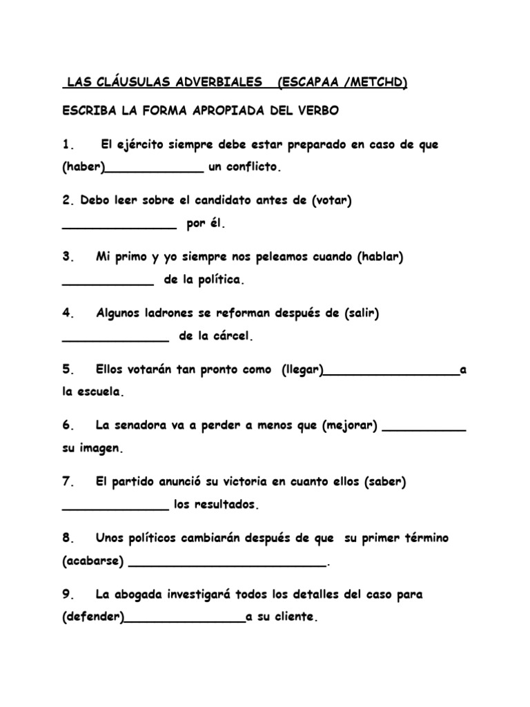 Las Cláusulas Adverbiales (Escapaa - Metchd) | PDF | Deportes y ...