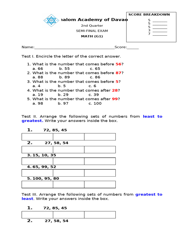 q2 Math 1 Semi-Final Exam | PDF