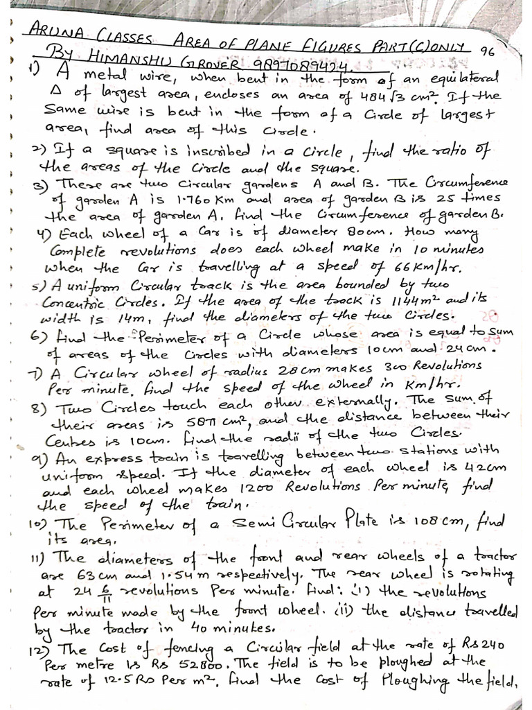 Area and Perimeter Test Sheet Class 9 Icse | PDF