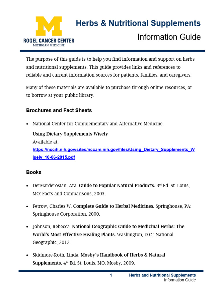 Michigan Medicine Herbs Guide | PDF | Dietary Supplements | Health Care