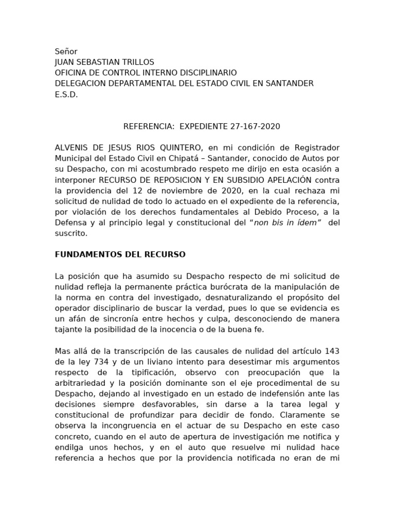 Recurso de Reposicion Disciplinario | PDF | Justicia | Crimen y violencia