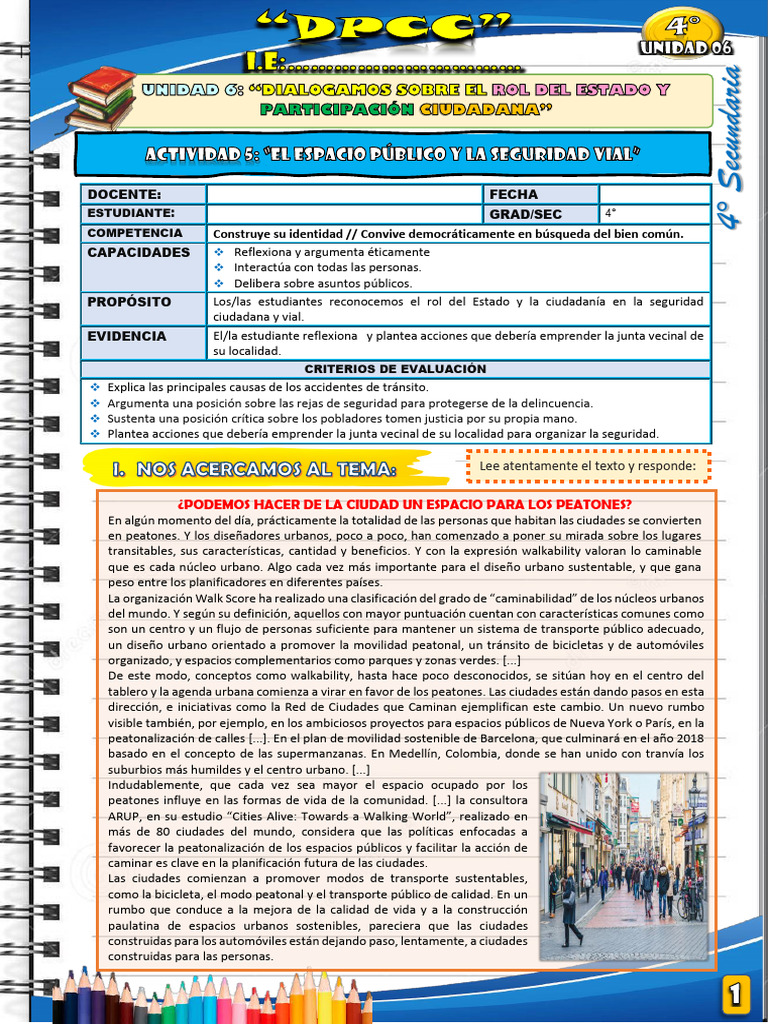 4° DPCC - Actv.05-Unid.6 2023 | PDF | Tráfico | Peatonal