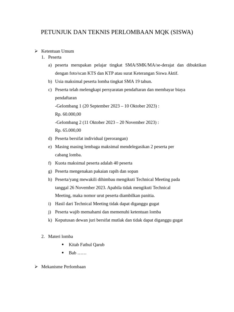Petunjuk Dan Teknis Perlombaan MQK 2024 | PDF