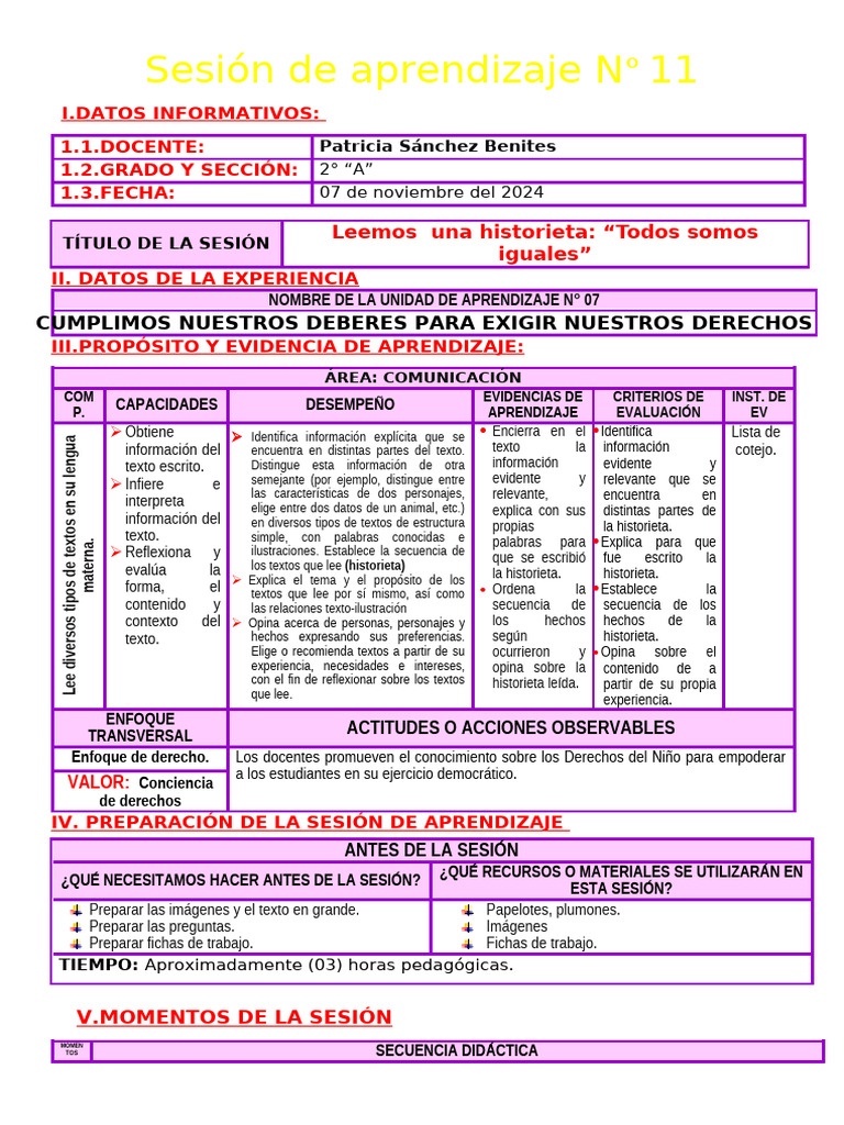 Sesión N°11-Comunicaclllion-Leemos Una Historieta Todos Somos Iguales | PDF | Cómics | Aprendizaje