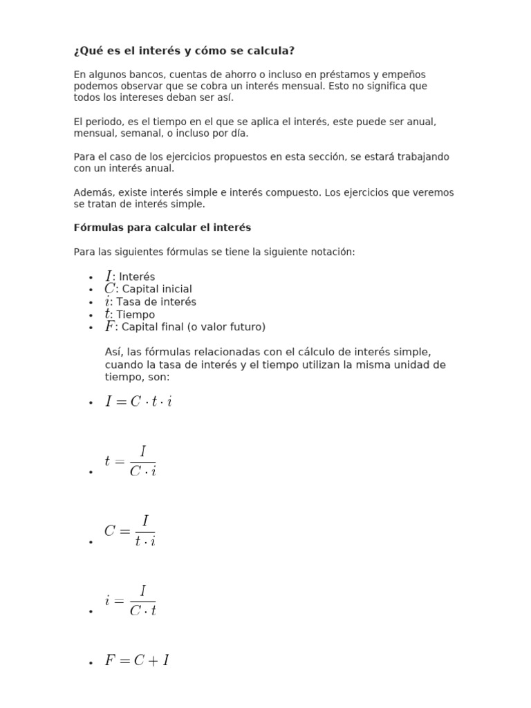 Cálculo del interés simple y ejercicios | PDF | Interés compuesto ...