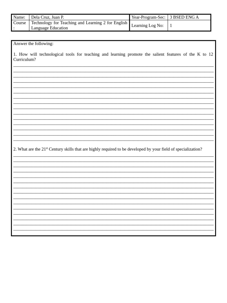 ENG 314 Learning Log 1 | PDF
