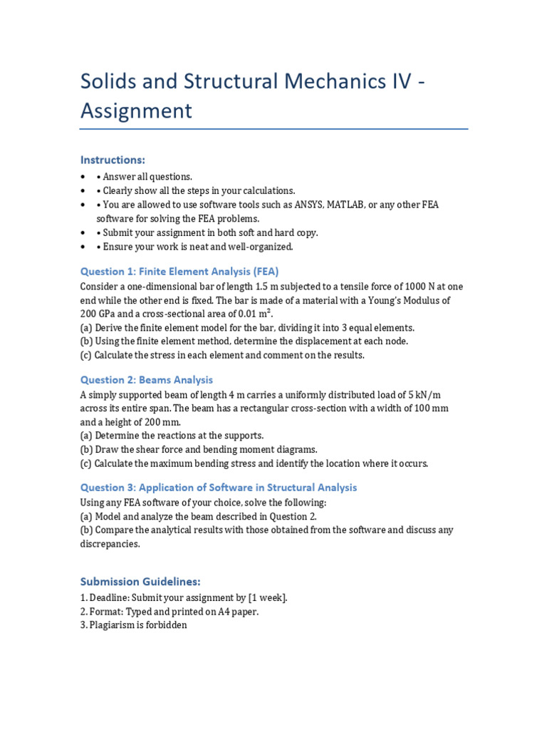 Solids and Structural Mechanics IV Assignment | PDF | Teaching Methods ...