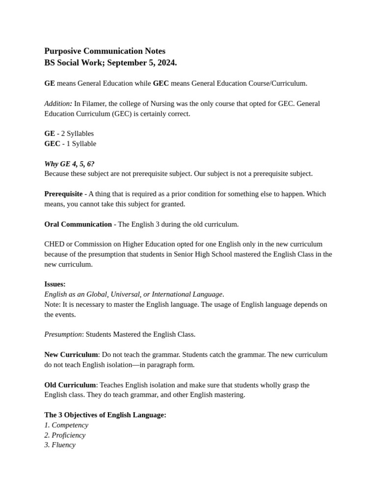 GE5 Purposive Communication Notes | PDF | Communication | Nonverbal ...