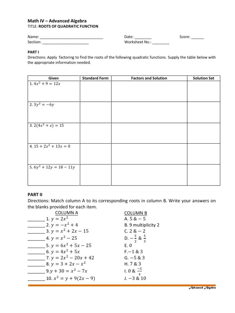 Worksheets For Training 1 | PDF | Quadratic Equation | Function (Mathematics)