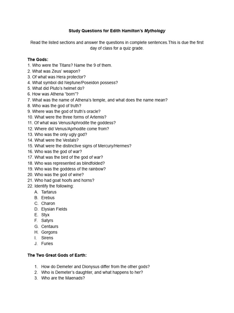 AP Lit - Edith Hamiltons Mythology | PDF | Paris (Mythology) | Trojan War