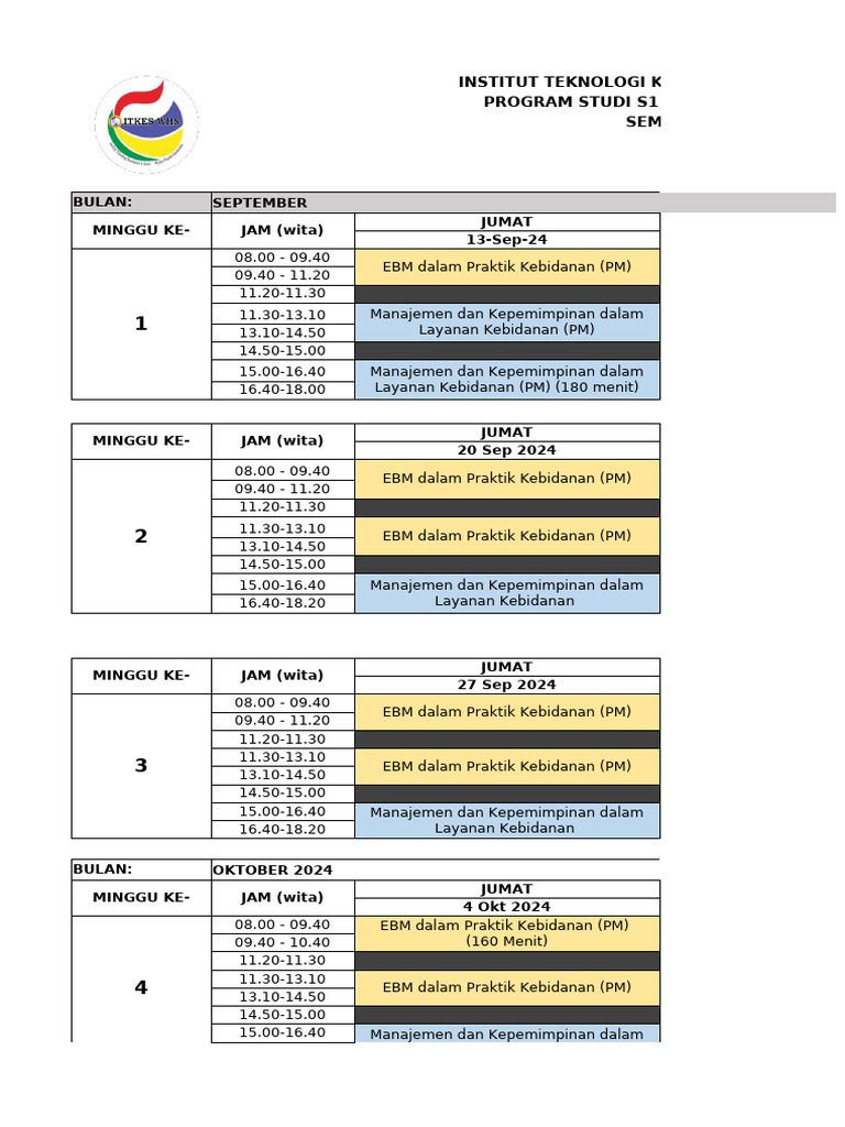 Jadwal Kuliah RPL SMD Angakatan 4 | PDF