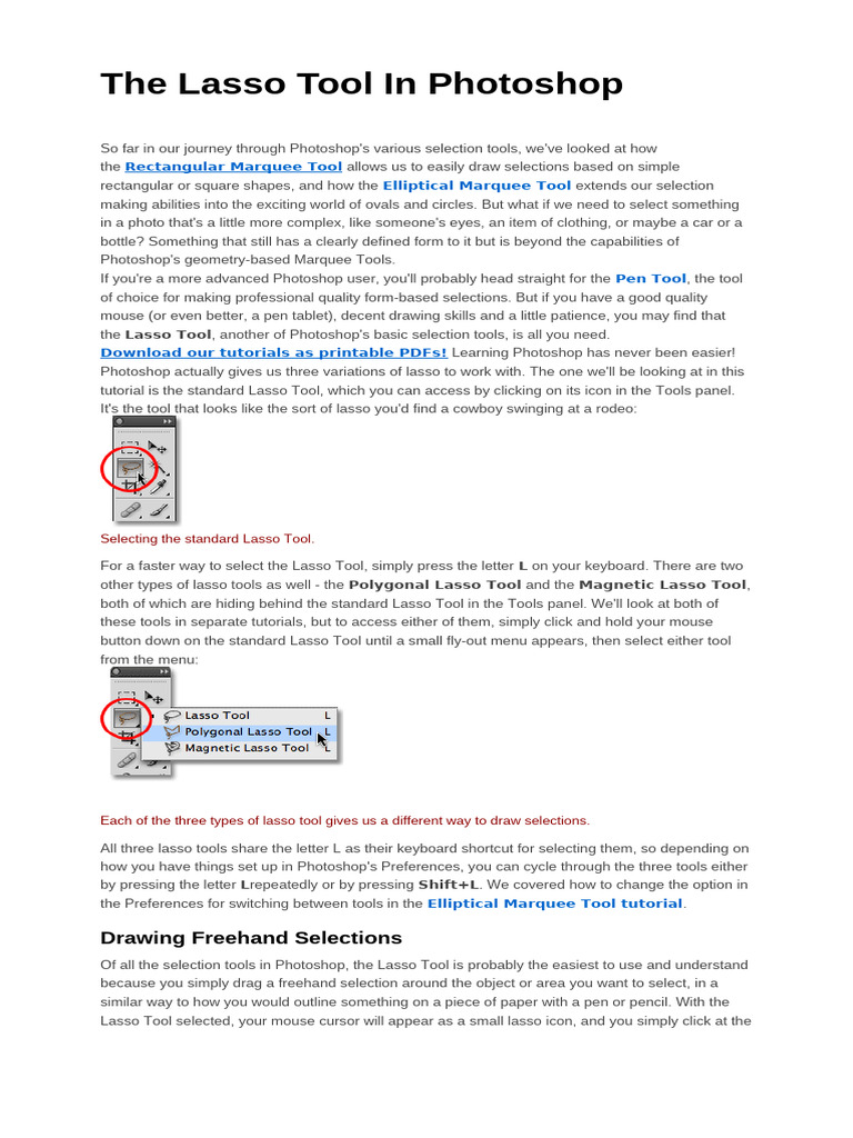 The Lasso Tool and Magic Wand Tool | PDF | Adobe Photoshop | Image Editing