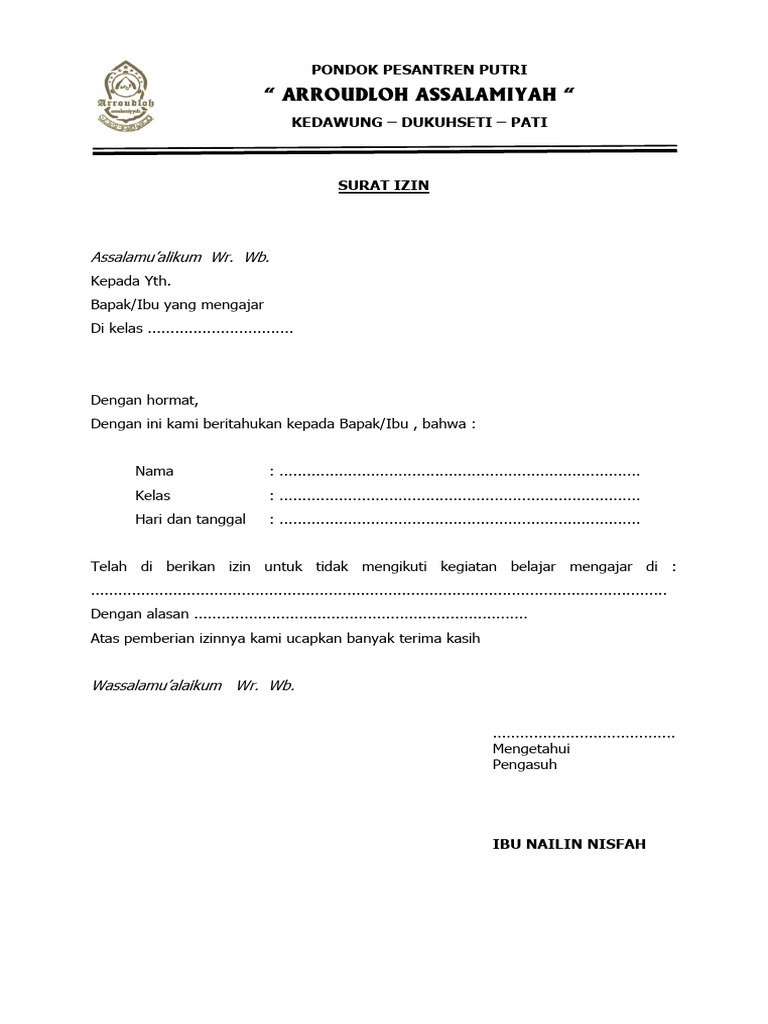 Surat Izin Pondok Yi Muslim | PDF
