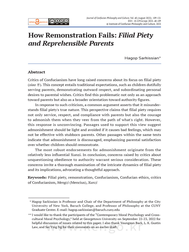 How Remonstration Fails Filial Piety and Reprehensible Parents | PDF ...