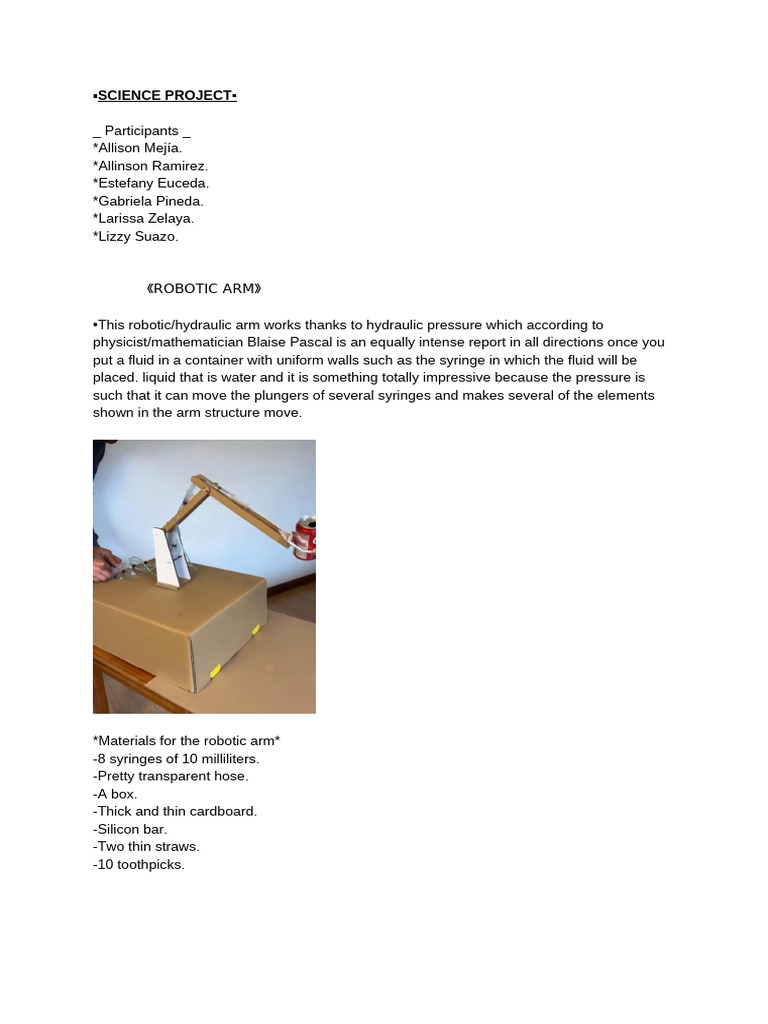 Robotic Arm Science Project Guide | PDF