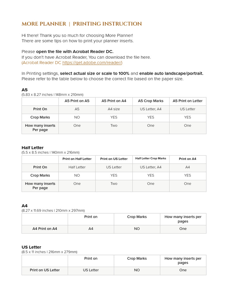 MorePlanner Printing Instruction | PDF | Communication Design | Office Work