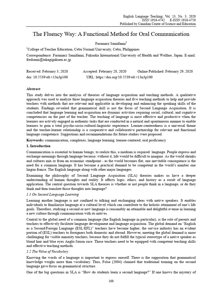 The Fluency Way - A Functional Method For Oral Communication. | PDF | Second Language ...