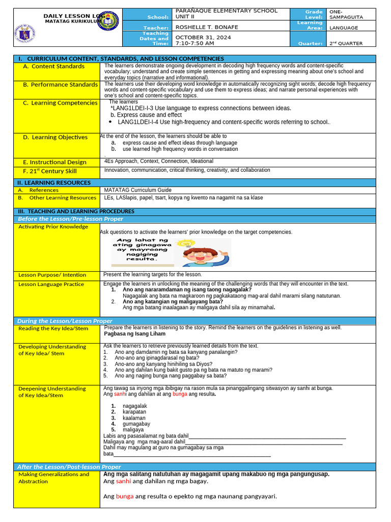 Language Q2 WK5 D4 | PDF | Learning | Curriculum