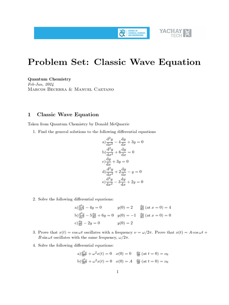 Exercises Set 02. Classical Wave Equation | PDF | Force | Oscillation