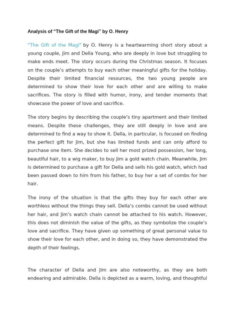 Analysis of THE GIFT OF MAGI | PDF | Narration | Love