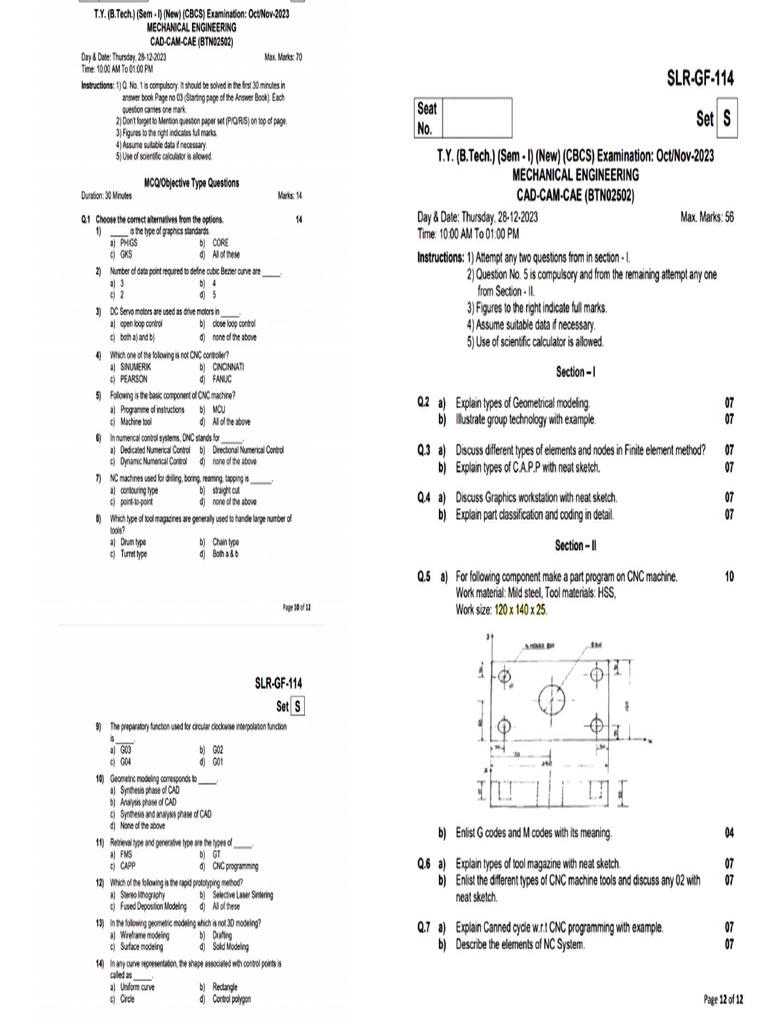CAD-CAM Question Paper 2023 | PDF | Numerical Control | Computer Aided Design