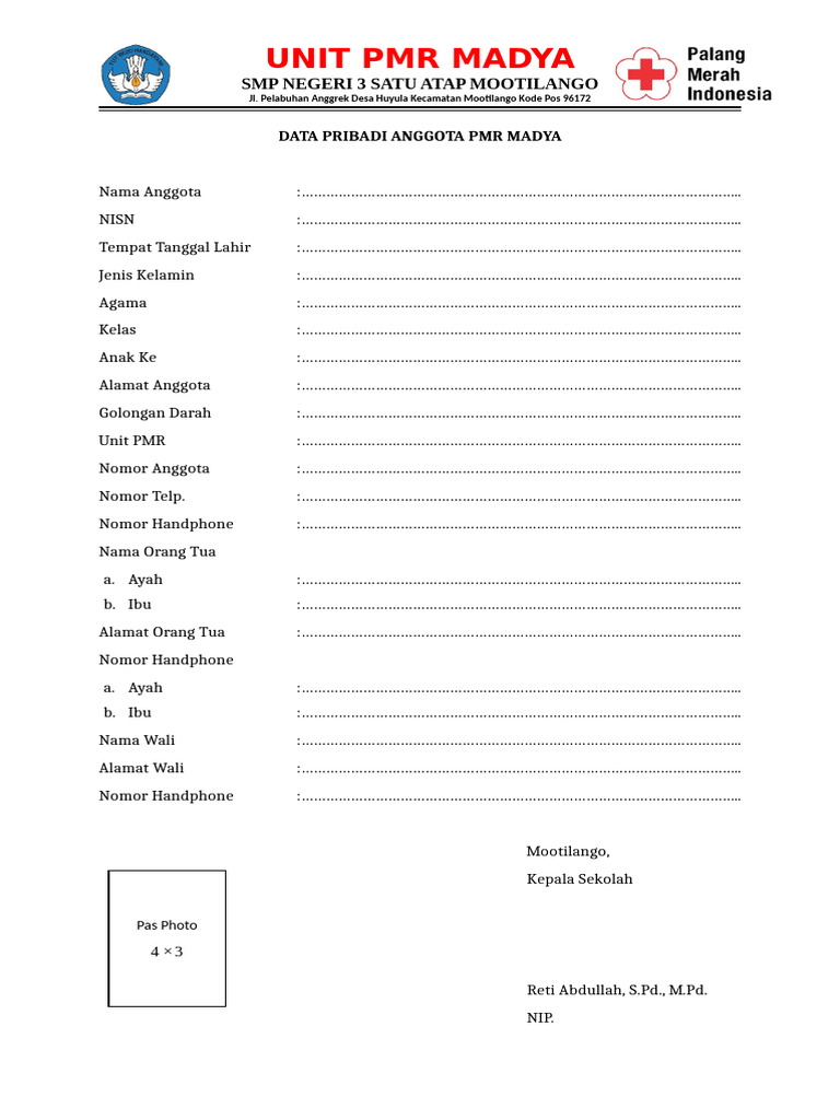 Data Pribadi Anggota PMR Madya | PDF