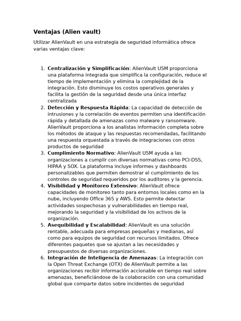 Ventajas de AlienVault en Seguridad | PDF | La seguridad informática | Seguridad
