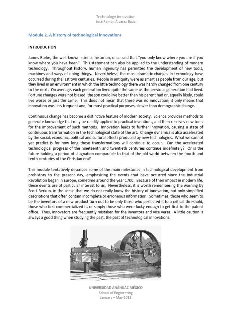 Lecture Notes 2. A History of Technological Innovations - Part A | PDF ...