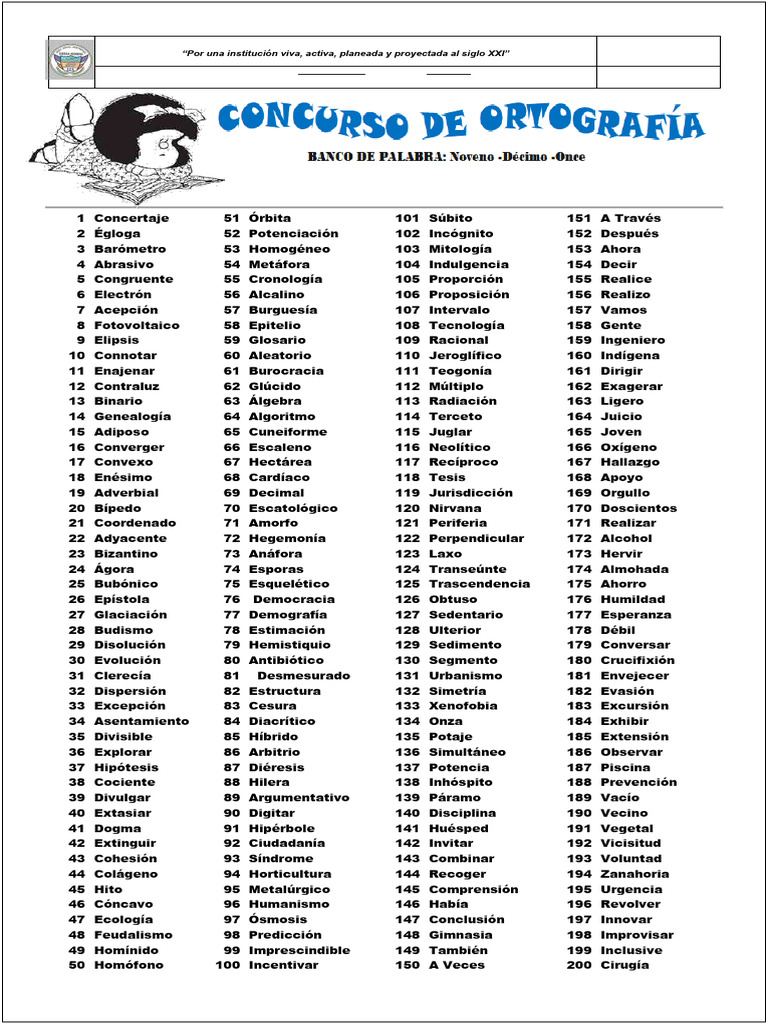 BANCO DE PALABRAS - 2024 - Concurso de Ortografía | PDF