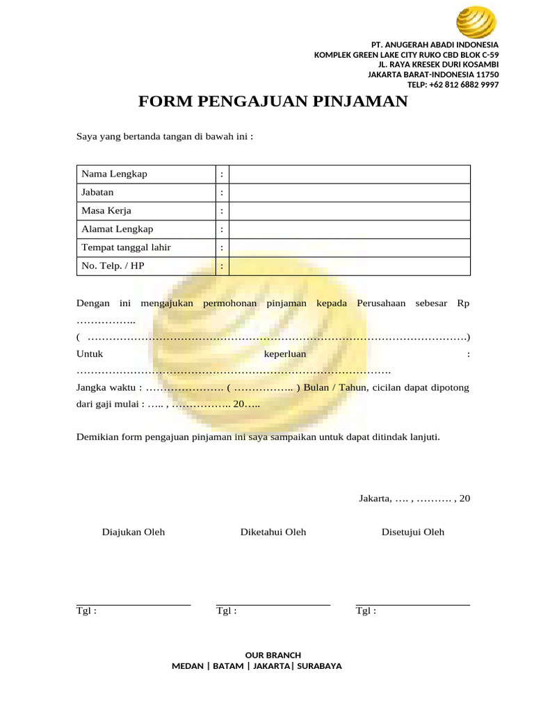 Formulir Pengajuan Pinjaman Perusahaan | PDF