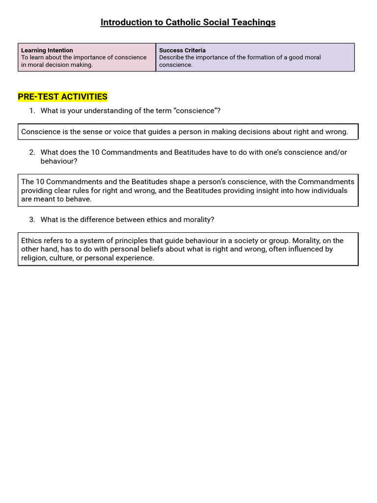 Catholic Social Teachings | PDF | Morality | Truth