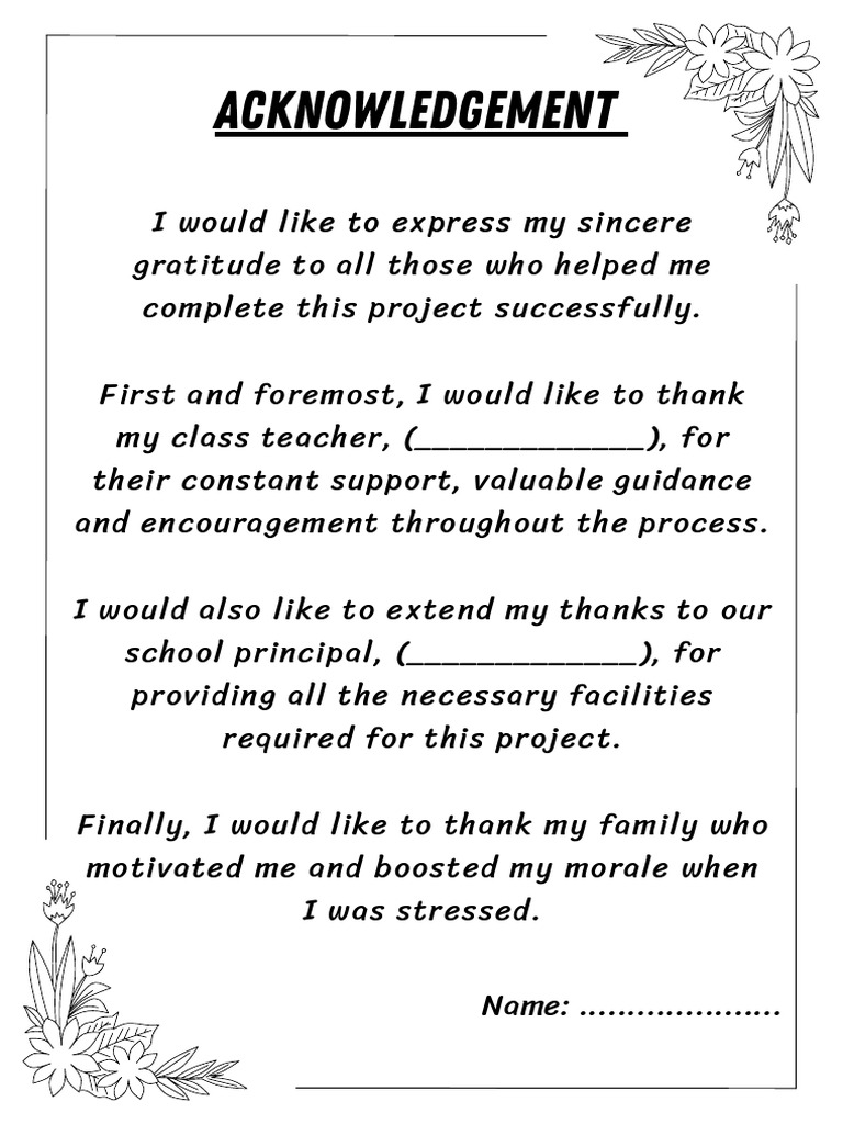 Acknowledgement Class 11 Project | PDF | Career & Growth