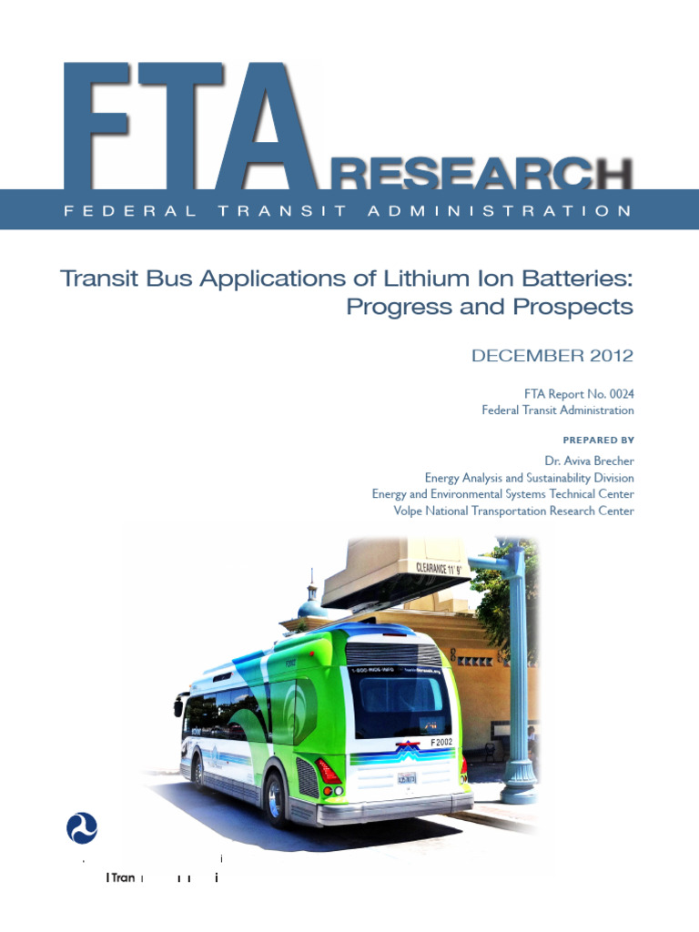 Transit Bus Litium Batteries Report FTA - Report - No. - 0024 | PDF | Hybrid Vehicle | Electric ...