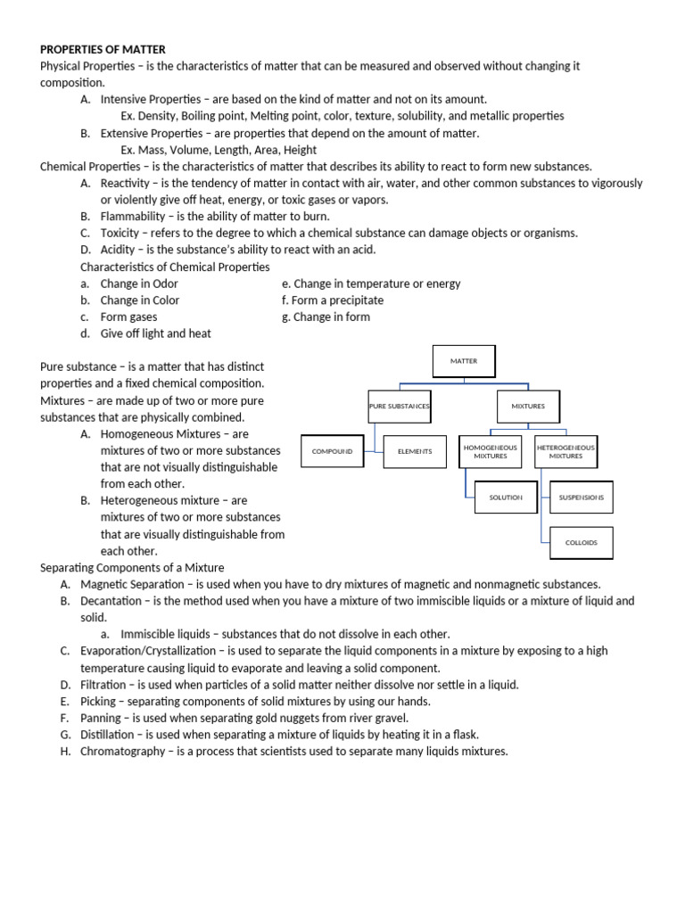 PROPERTIES OF MATTER | PDF | Mixture | Chemical Substances