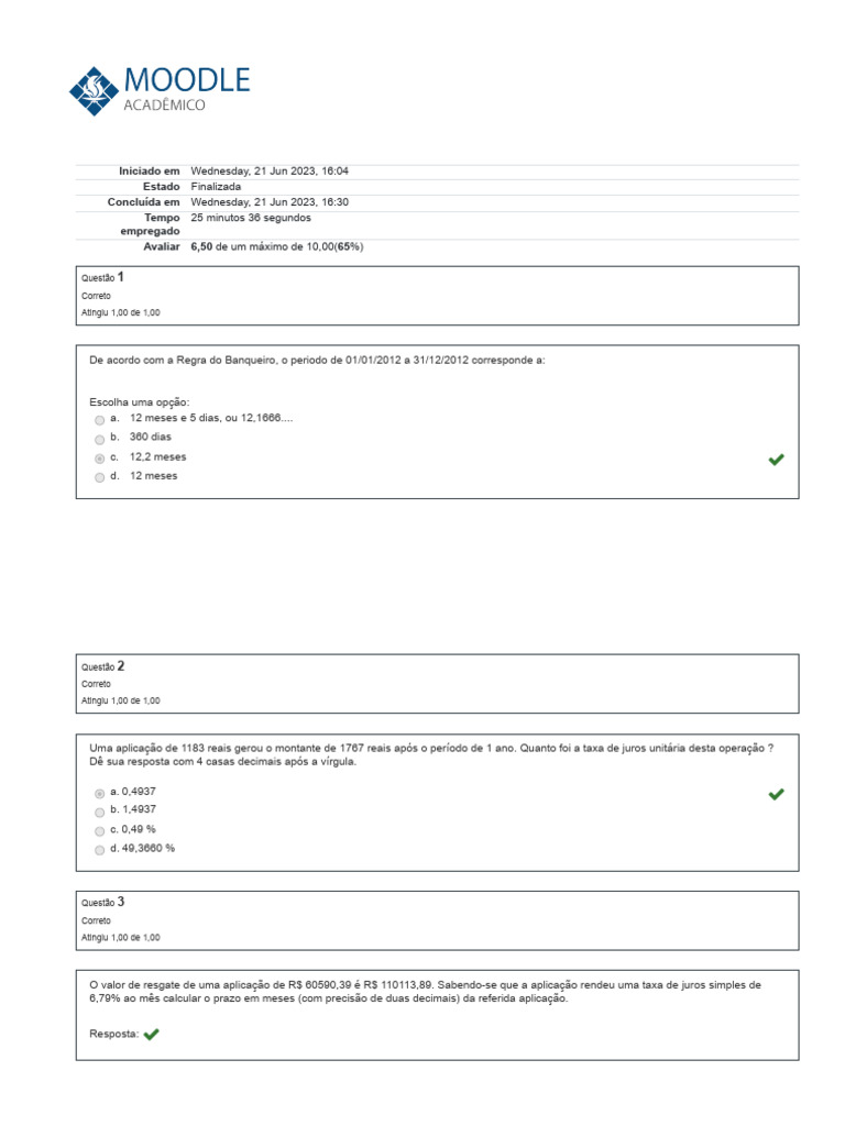 1a Prova Online - Tentativa 3 - Revisão Da Tentativa | PDF | Juros | Economia financeira