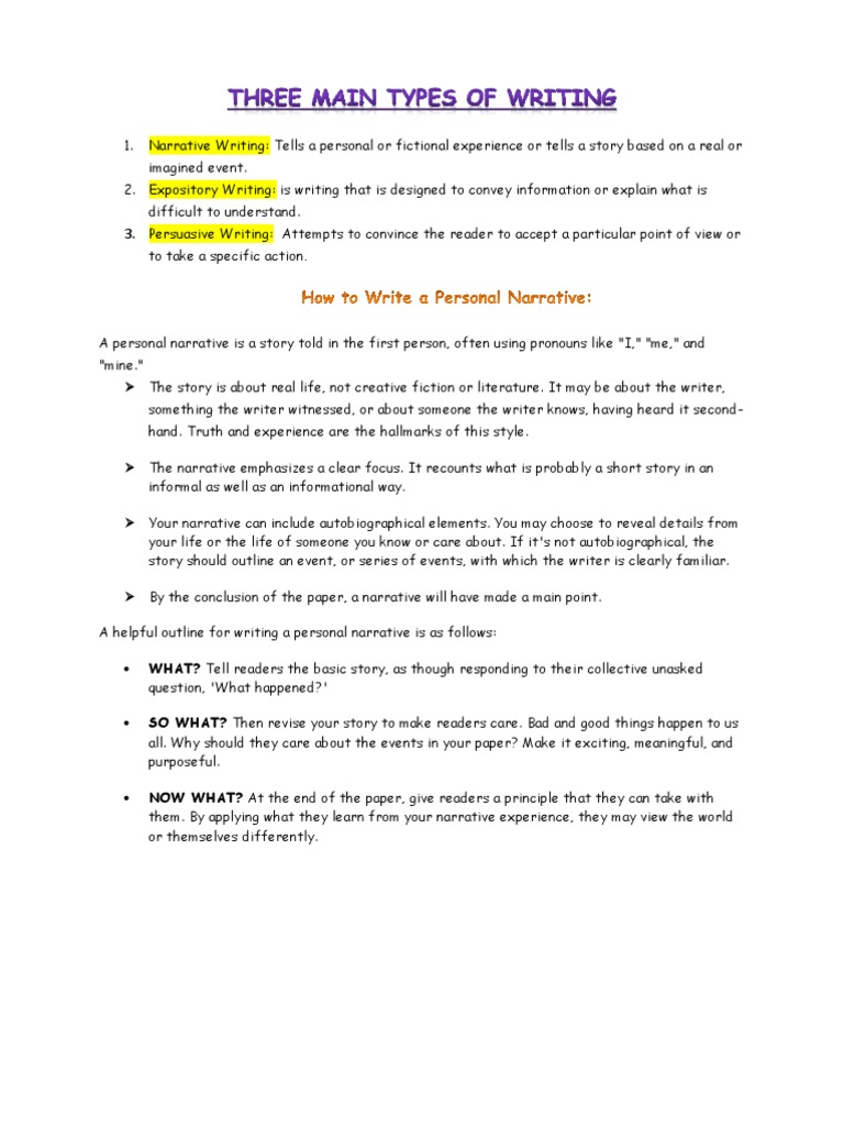 Three Main Types of Writing (Week 4) | PDF | Essays | Narrative