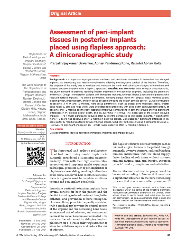 Assessment of Peri Implant Tissues in Posterior.8 | PDF | Dental ...