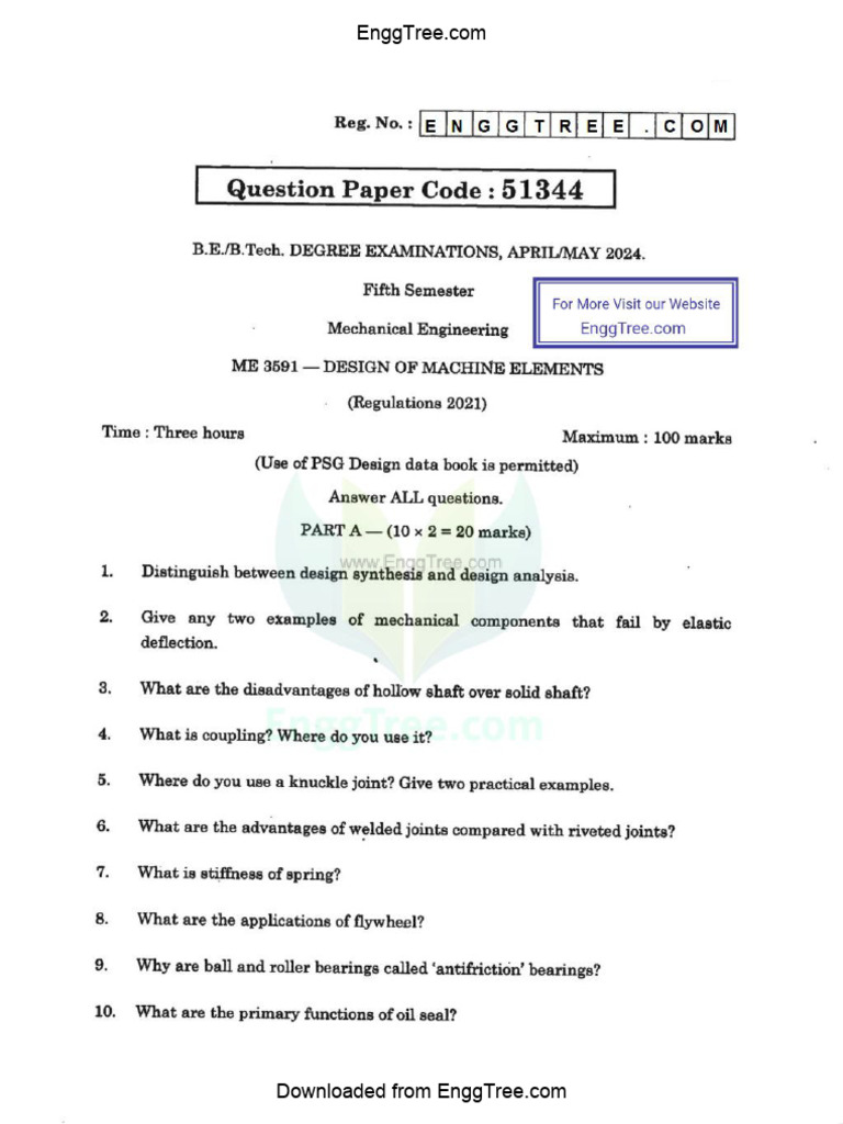 ME3591 Design of Machine Elements Resources | PDF | Games & Activities ...
