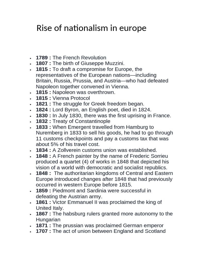 Timeline of Nationalism in Europe | PDF